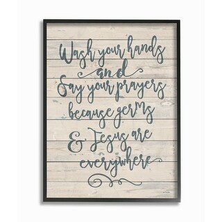 Stupell Blue Script Germs and Jesus Cursive Planked Look Typography ...