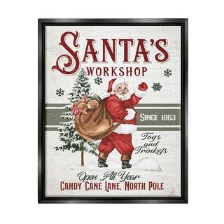 Stupell Santa's Workshop Weathered Vintage Sign Floater Canvas Wall Art ...