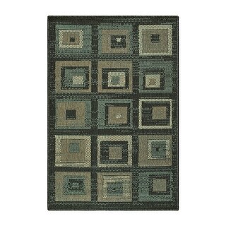 2' X 3' Color Block Beige And Teal Checkered Stain Resistant Area Rug ...
