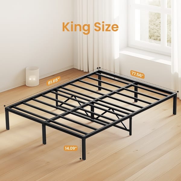 King Noiseless Metal Open Bed Frame with Storage Underneath and Center ...