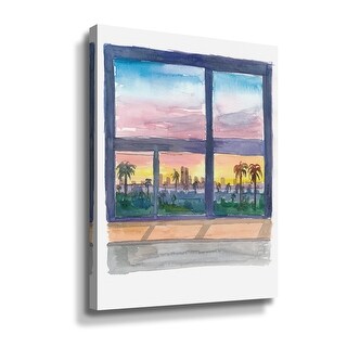 Cozy Window To Downtown Skyline With Palms Gallery Wrapped Canvas ...