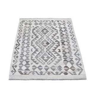 Hand Knotted Ivory Flat Weave with Wool Oriental Rug (3'2" x 4'2") - 3 ...