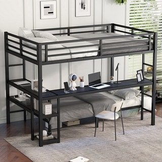 Metal Twin Loft Bed Heavy Duty Loft Bed Frame with L-Shaped Desk - Bed ...