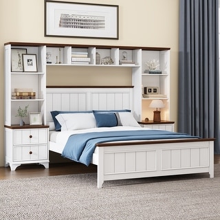 Full Wooden Bed Frame with Storage and Adjustable Shelves - Bed Bath ...