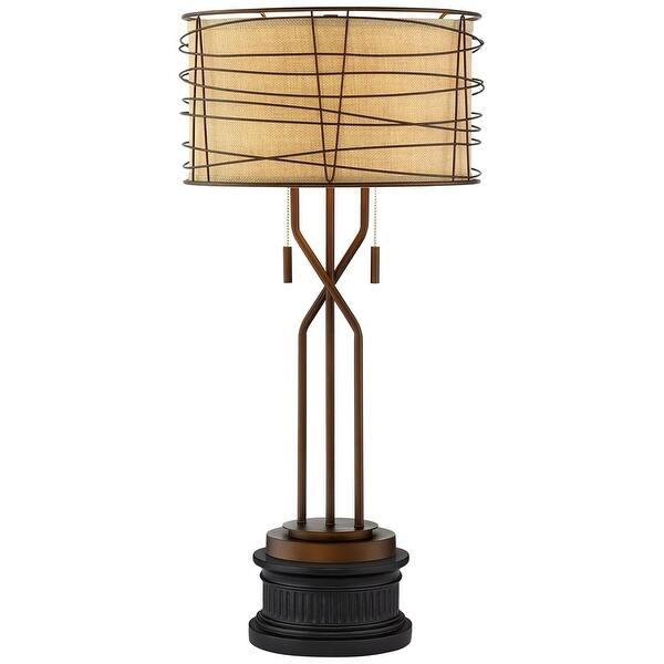 Bronze Woven Metal Table Lamp With Black Round Riser - 28" x 16" - Bed ...