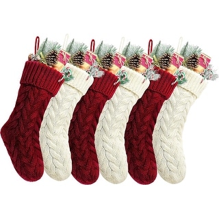 Unique Burgundy and Ivory White Knit Christmas Stockings,Pack 6 - Bed ...