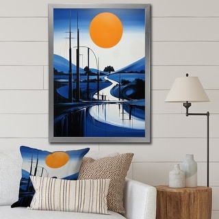 Designart "Blue Modern Bridge Scenery III" Bridges Framed Wall Art ...