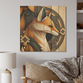 Designart 'Retro Graphic Fox I' Animals Fox Wood Wall Art - Natural ...