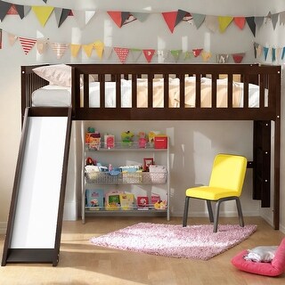 Pine Full Size Loft Bed with Ladder and Slide, Espresso - Bed Bath ...