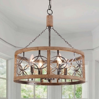Oaks Aura Rustic Farmhouse 4-Light Wood Ceiling Light Drum Shabby Chic ...