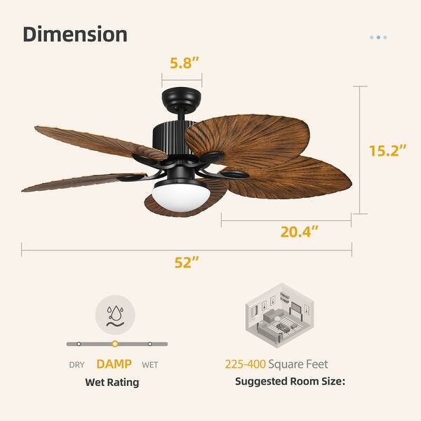 Moasis 52" Palm Leaf Ceiling Fan with Light Tropical Style with Remote ...