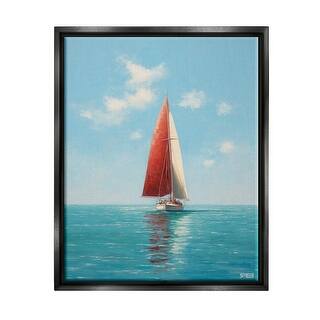 Stupell Red Sailboat on Sea Framed Floater Canvas Wall Art Design by RB ...