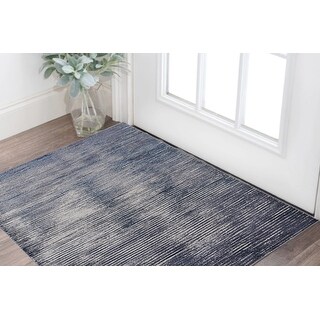 HomeRoots 2' X 3' Gray and Ivory Striped Power Loom Distressed Area Rug ...