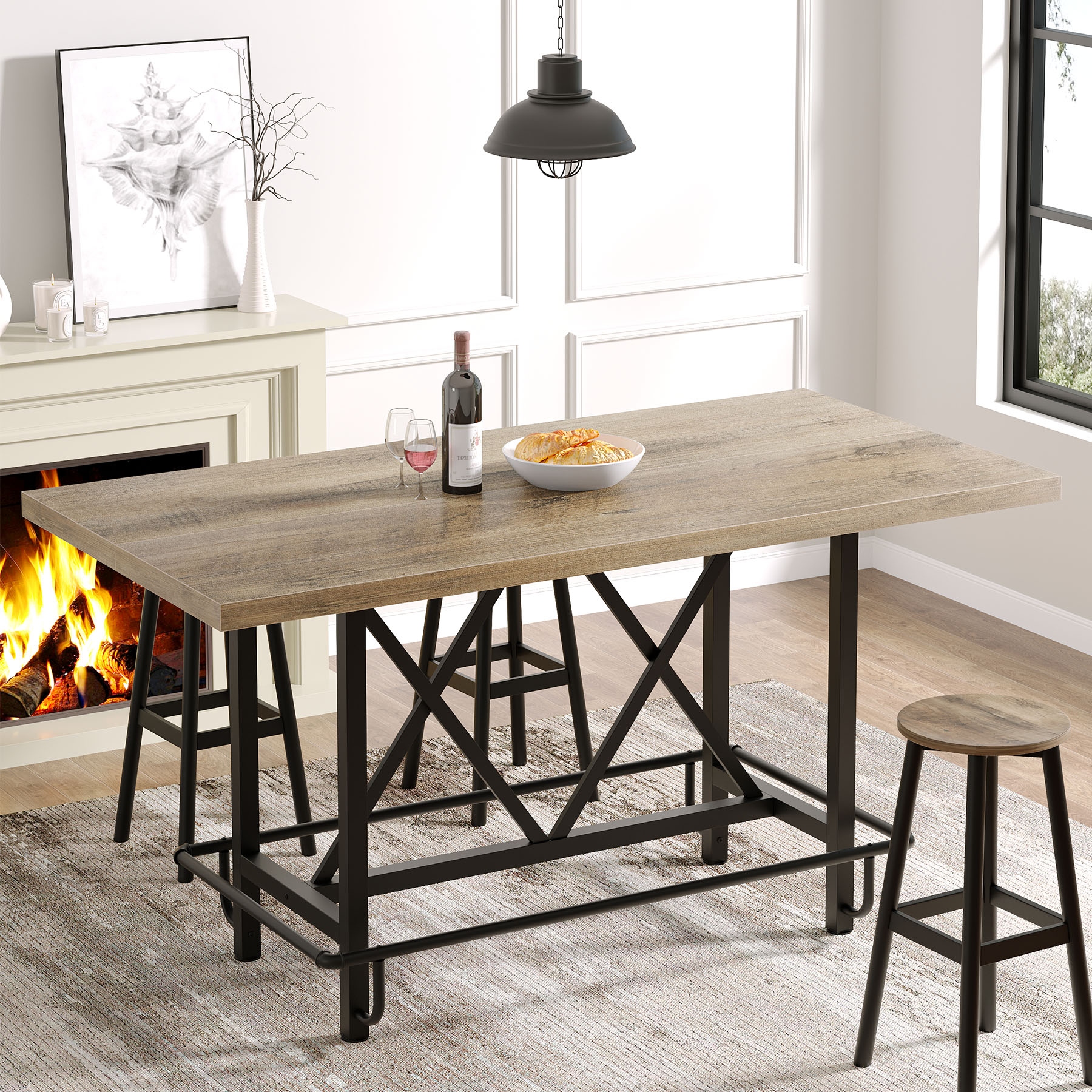 63 Long Wood Dining Table for 4 6 People Farmhouse Dinner Table with Thick Tabletop Kitchen Table with Footrest Bed Bath Beyond 40677068