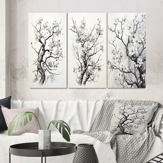 Designart "Grey White Tree Graphite Whispers II" Landscape Trees Wall ...