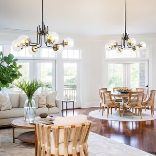 Modern American style chandelier-black gold iron-glass lampshade -6 ...