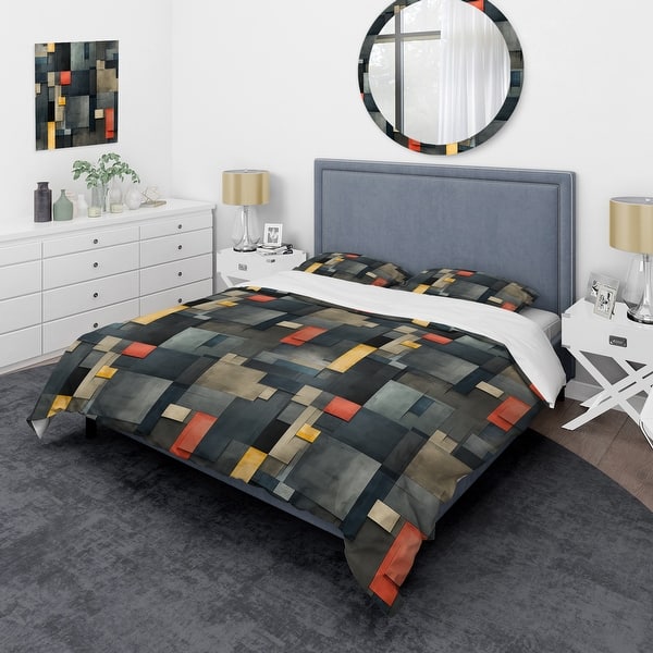 Designart "Urban Concrete Grey Geometric Pattern" Modern Bed Cover Set ...