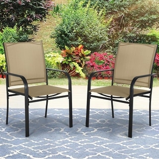 Outdoor Patio Metal Textilene Dining Chairs with Armrest Set of 2 - Bed ...