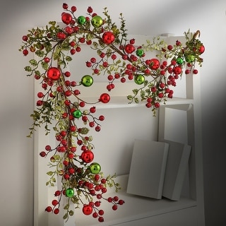 48" Gliter Berry Ball Smilax Garland - Red Green - 48-Inch - Bed Bath ...