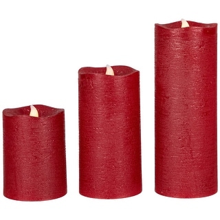 LED Flickering Flameless Textured Wax Pillar Candles - 8" - Red - Set ...