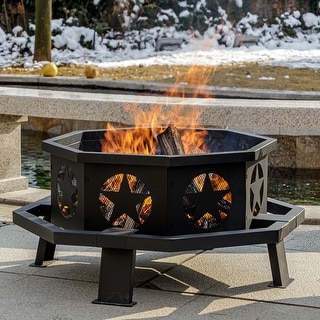 Lava Star 35 Inch Octagon Wood Burning Fire Pit, Metal Firepit Black ...