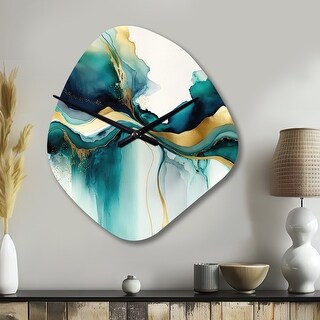 Teal And Gold Abstract Expression I - Abstract Liquid Ink Wall Clocks ...