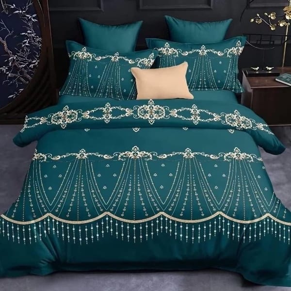 dark green patterned bedding