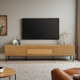 Rattan Media Console for 80 Inch TVs, Rustic Boho Entertainment Cabinet ...