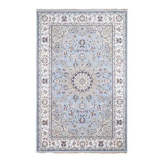 Shahbanu Rugs Nain Wool and Silk 250 KPSI Medallion Design Light Blue ...