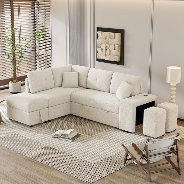2 in 1 Folding Sectional Recliner Bed Cream Chaise Lounge Sofa Bed Bath Beyond 40311100