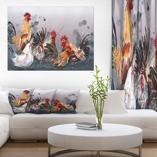 Designart "Group of Rooster in Gray Farm background" Farmhouse Animal ...