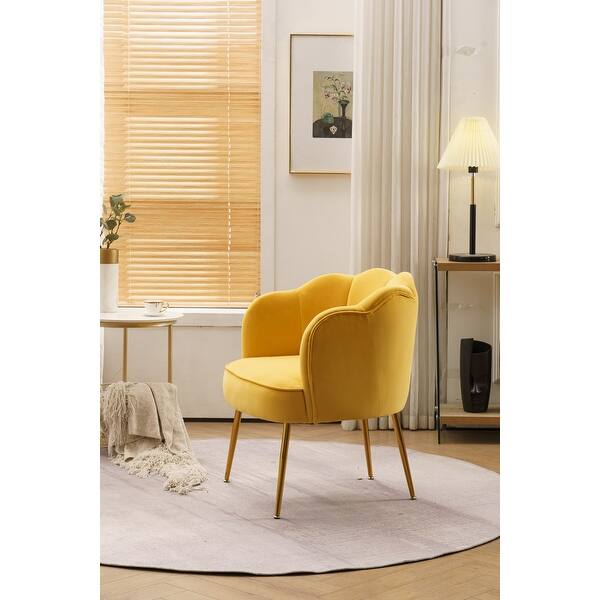 Velvet Fabric Padded Seat Rolled Arms Arm Chair Accent Chair with Gold ...