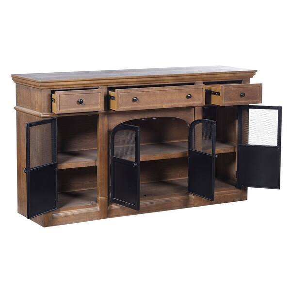 Henley - Wood and Black Metal Credenza With 3 Drawers and 4 Glass Doors ...