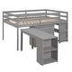 Gray Low Study Full Loft Bed with Cabinet, Shelves, and Rolling Portable Desk - Multifunctional ...