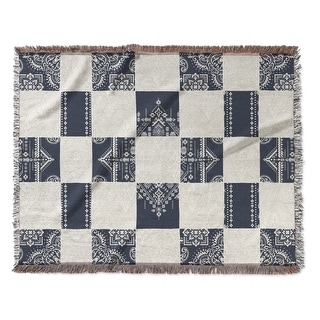 CHECKER PATCH NAVY Woven Throw Blanket with Fringe By Kavka Designs ...