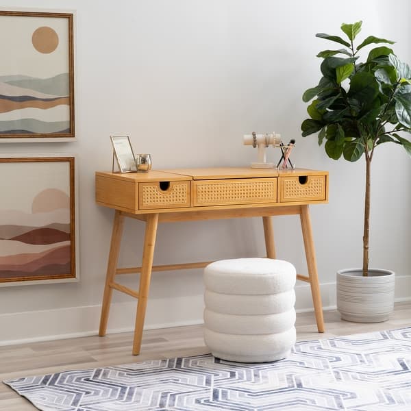 Chantal Natural Wooden 2 Cane Drawer Vanity - On Sale - Bed Bath ...