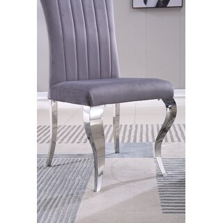 Grey and Silver-Soft Velvet Dining Chairs Set of 2 Stripe Backrest ...