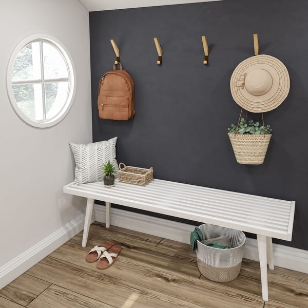 Plank and Beam Mid Century Double Wood Entryway Bench - 56.25" - On ...