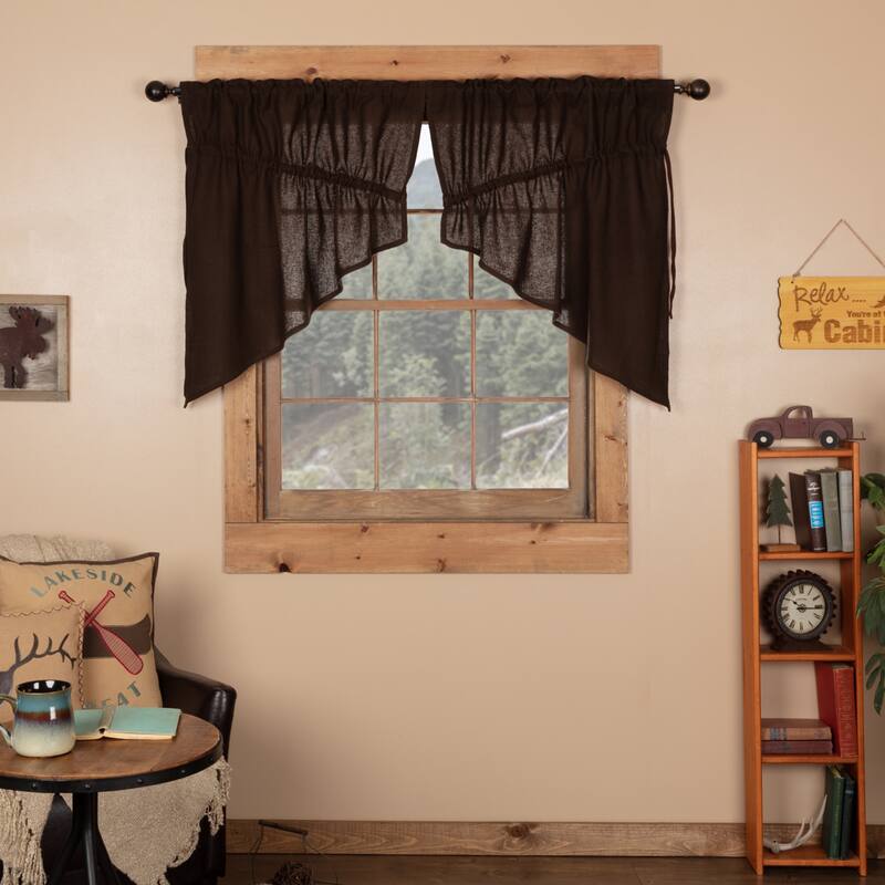 Farmhouse Kitchen Curtains VHC Cotton Burlap Prairie Swag Pair Rod ...