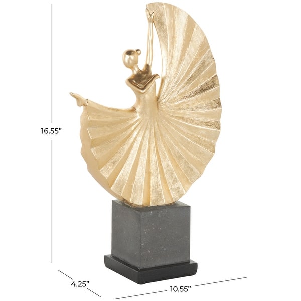 Gold Polystone Ballet Dancer Decorative Sculpture with Elevated Black ...