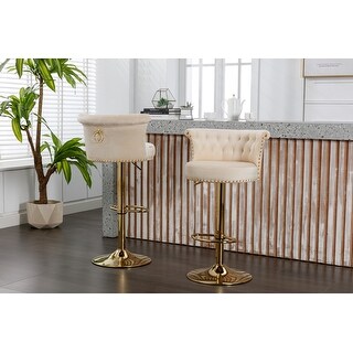 Beige Swivel Bar Stools Set of 2 with Adjustable Height and Footrest ...