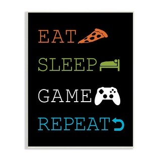 Stupell Eat Sleep Repeat Video Game Iconography Rules Wood Wall Art ...