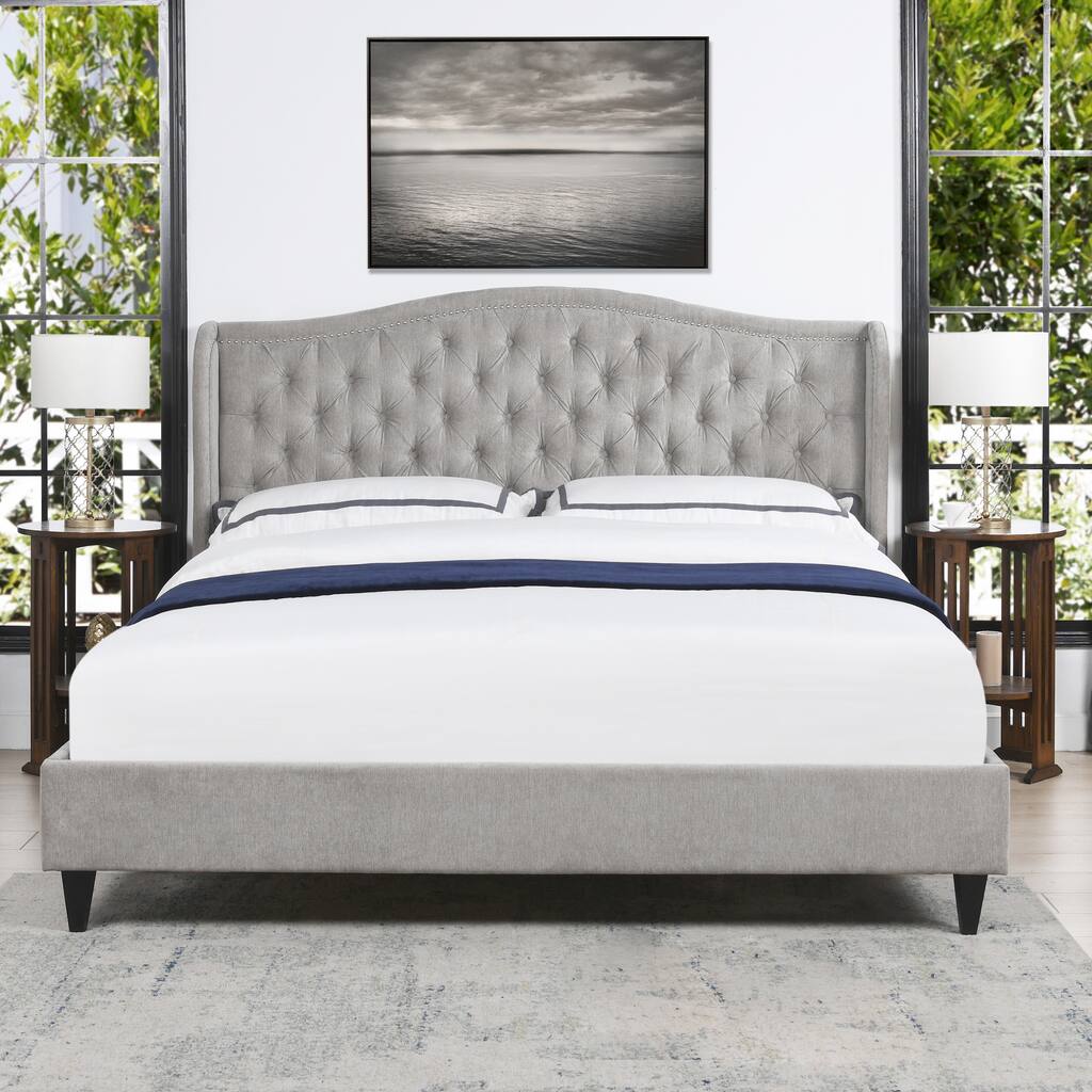 Coverley Fabric Upholstered Tufted Wingback Shelter Platform Bed ...
