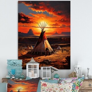 Designart "Red Native Tipi Ancient Pathways I" Native American Art ...