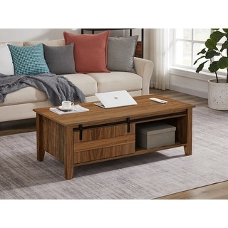 47" Rustic Rectangular Coffee Table with Sliding Door Storage Cabinet ...