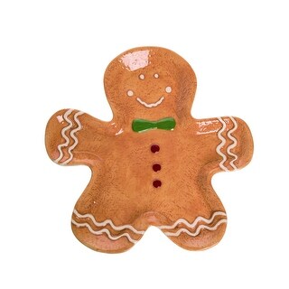 Transpac Dolomite 12 in. Brown Christmas Gingerbread Man Plate - Bed ...