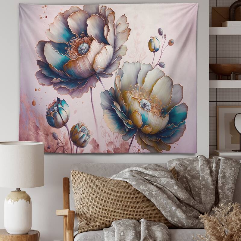 Designart 'Vibrant Green Poppy Flowers I' Floral Poppy Wall Tapestry ...