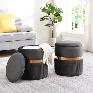 Velvet Round Storage Ottoman Footrest Stool Makeup Vanity Stool Side ...