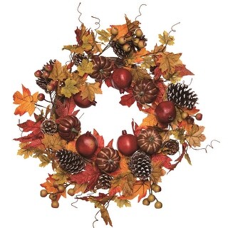 Multi-Color Pumpkins and Pinecones Fall Harvest Wreath, 24-Inch, Unlit ...