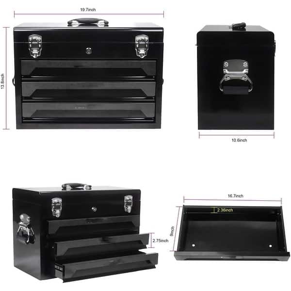 Utility Tool Box with Tool Set, 3 Drawers Metal Toolbox with Ball ...